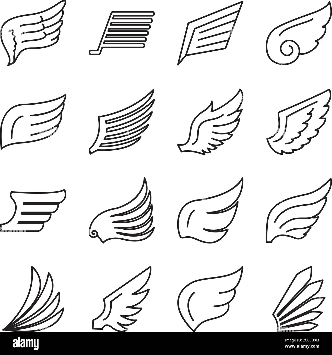 falcon wings and wings icon set over white background, line style ...