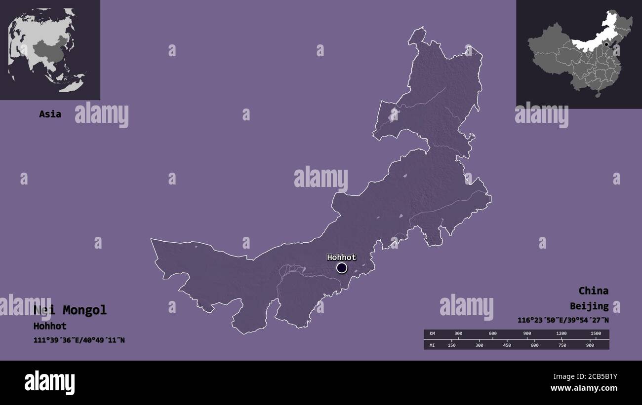 Shape of Nei Mongol, autonomous region of China, and its capital ...