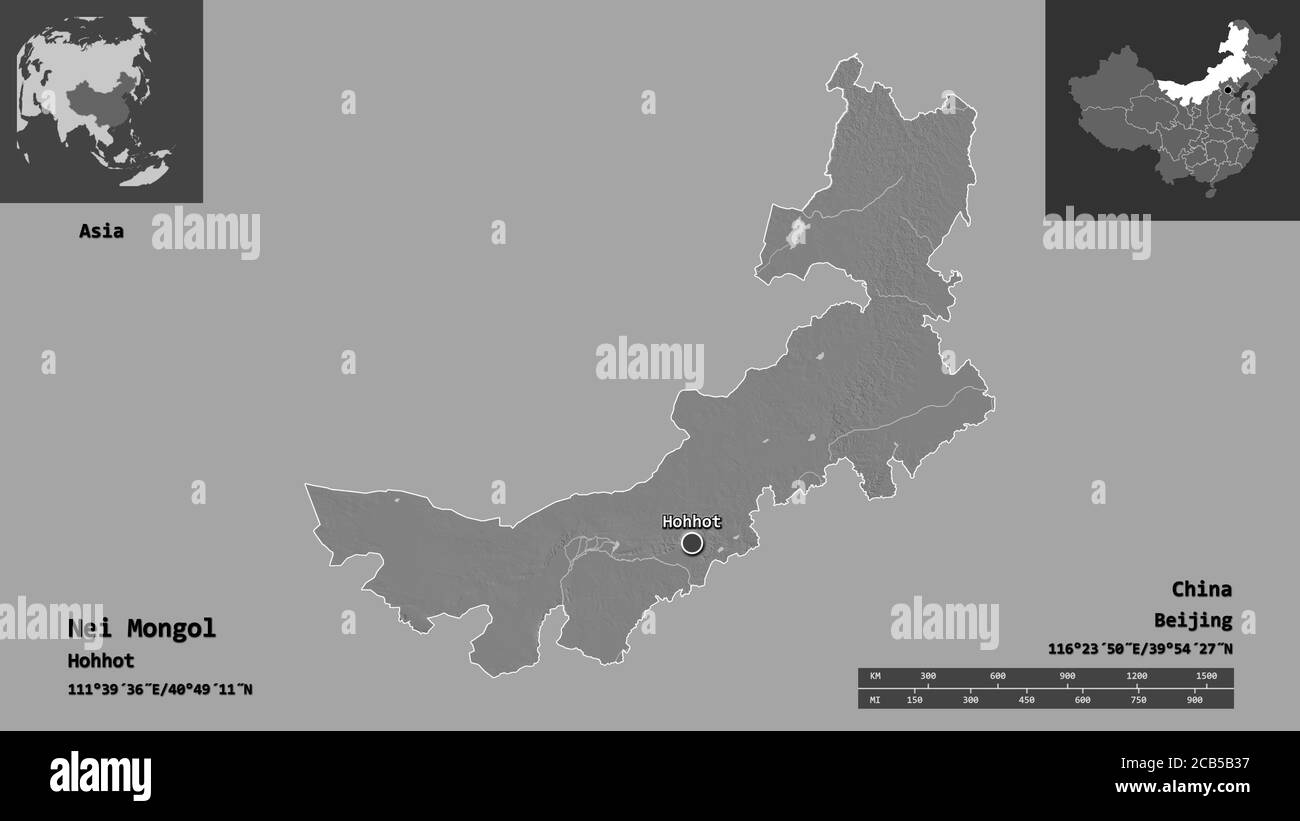 Shape of Nei Mongol, autonomous region of China, and its capital ...