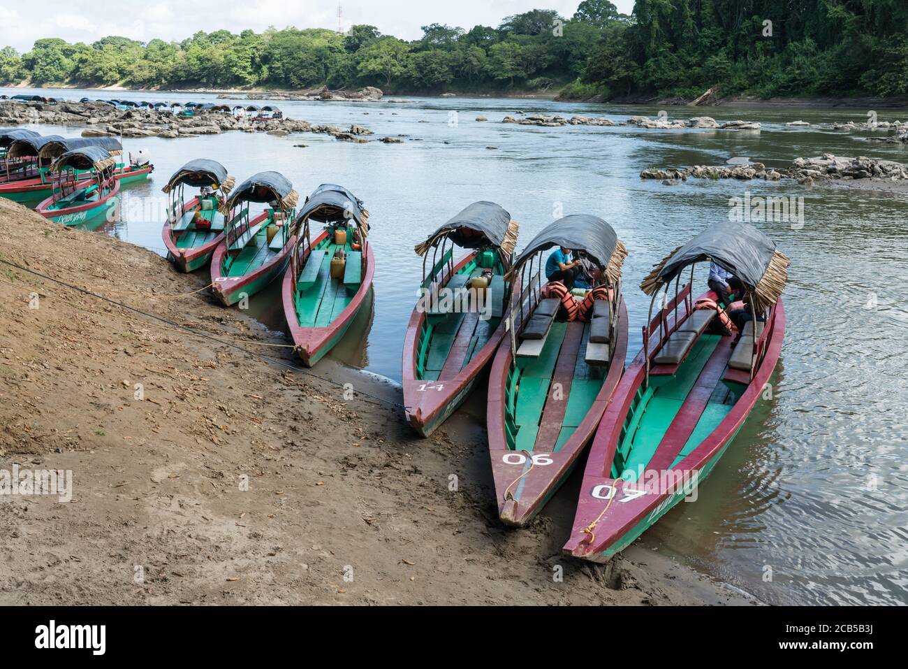 Launches on the shore of Frontera Corozal on the Usumacinta River in ...