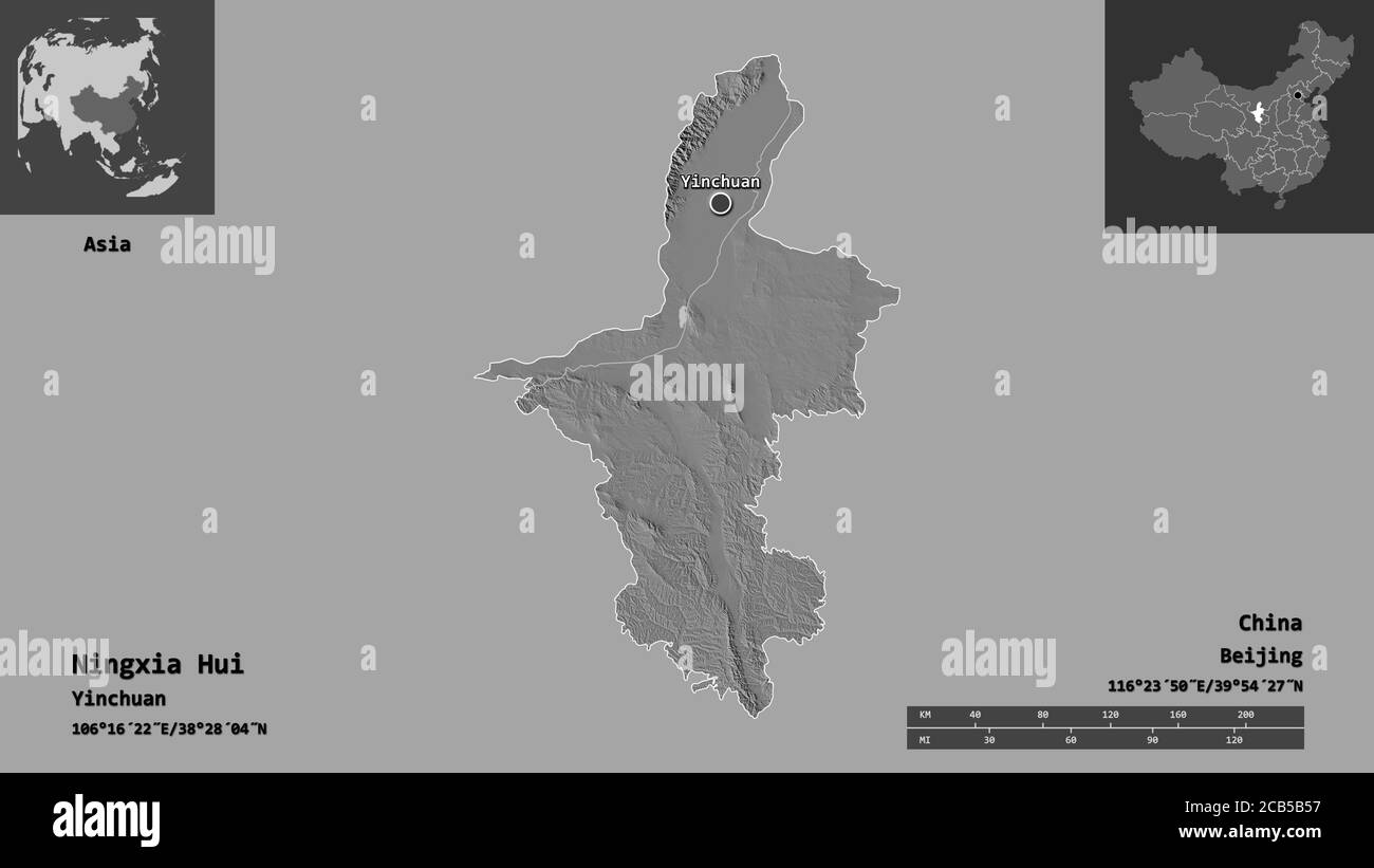Shape of Ningxia Hui, autonomous region of China, and its capital ...