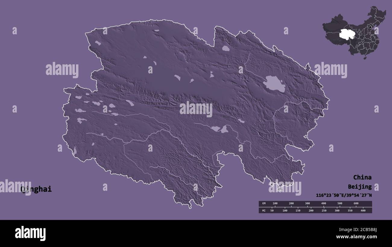 Shape of Qinghai, province of China, with its capital isolated on solid ...