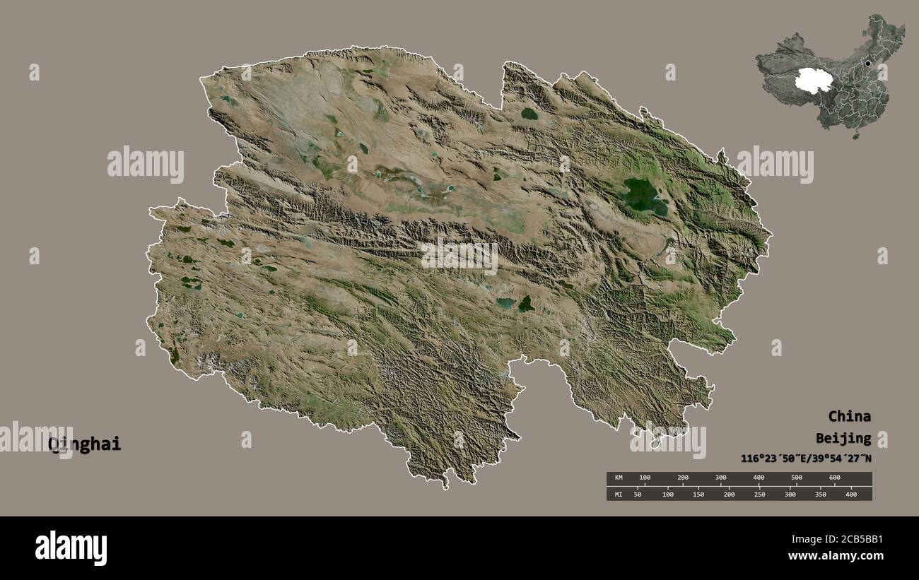 Shape of Qinghai, province of China, with its capital isolated on solid ...
