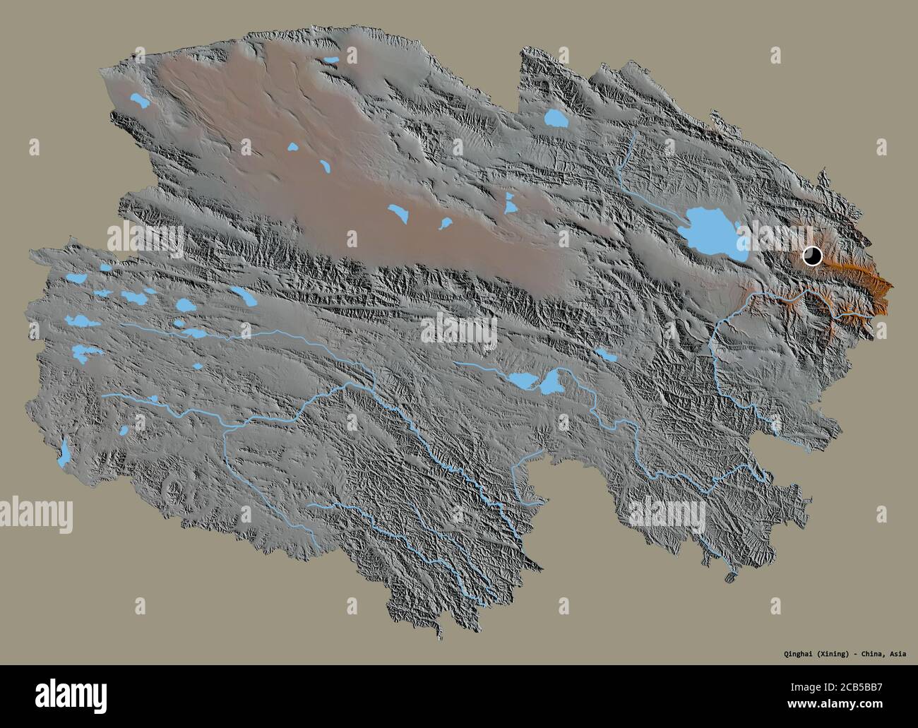 Shape of Qinghai, province of China, with its capital isolated on a ...