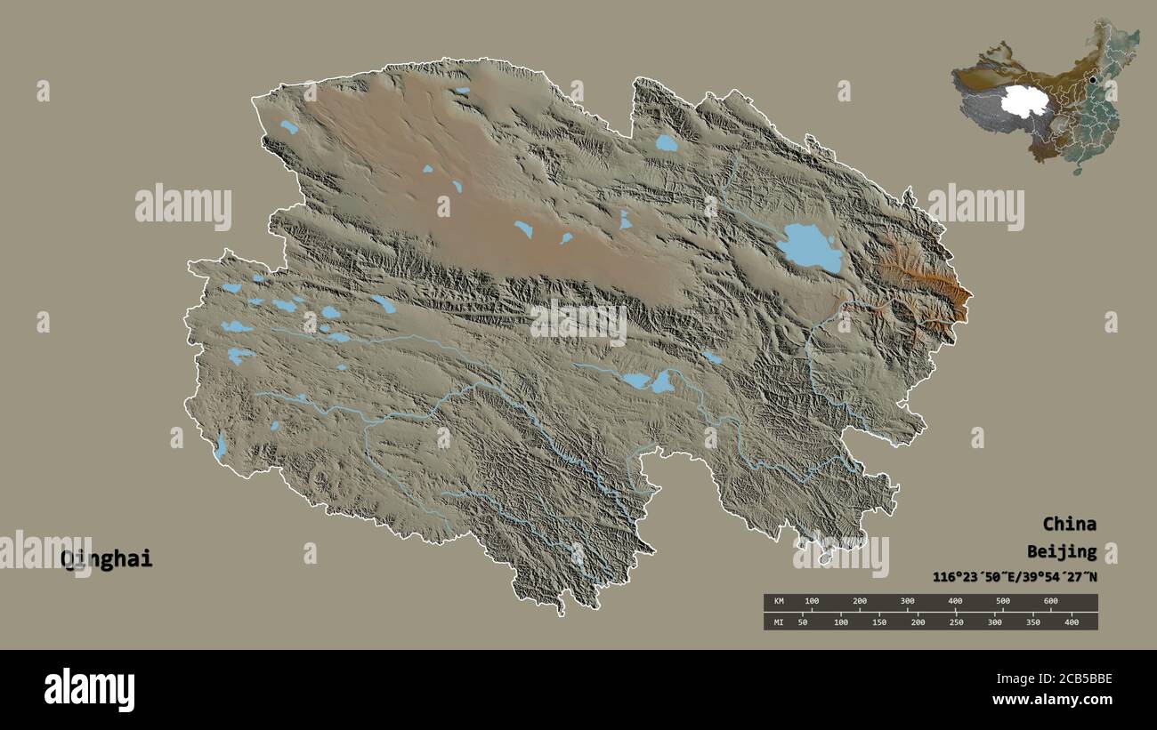 Shape of Qinghai, province of China, with its capital isolated on solid ...