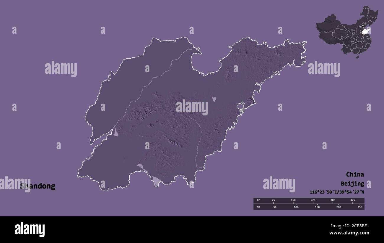 Shape of Shandong, province of China, with its capital isolated on ...