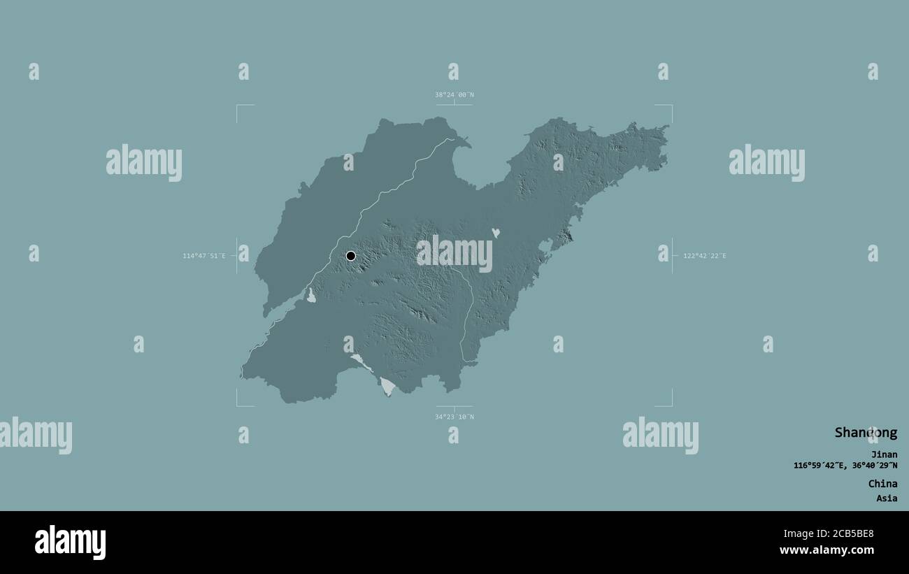 Area of Shandong, province of China, isolated on a solid background in ...