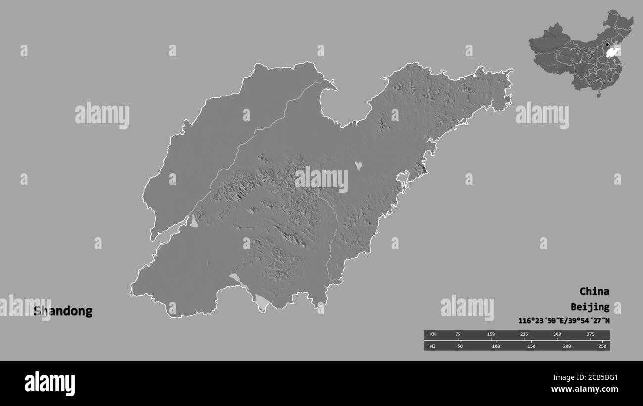 Shape of Shandong, province of China, with its capital isolated on ...