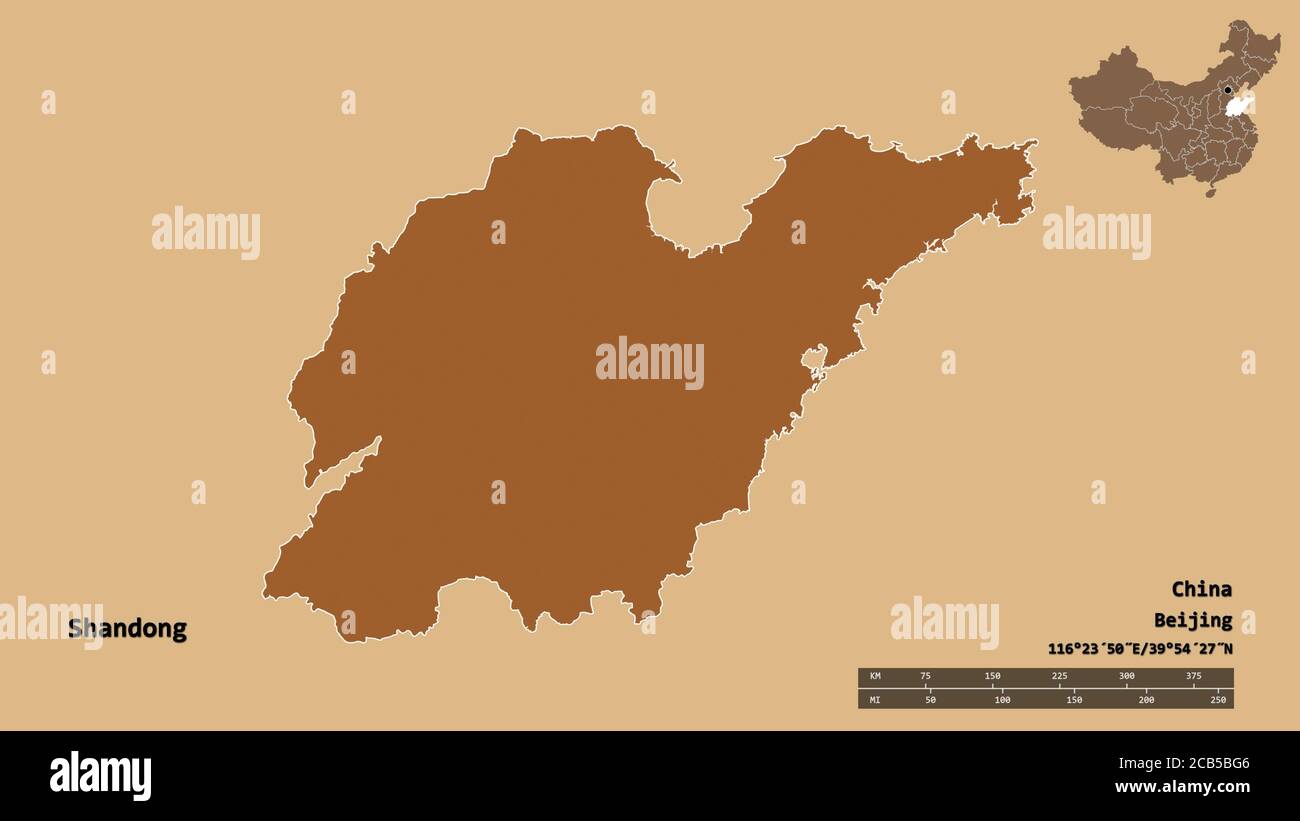 Shape of Shandong, province of China, with its capital isolated on ...