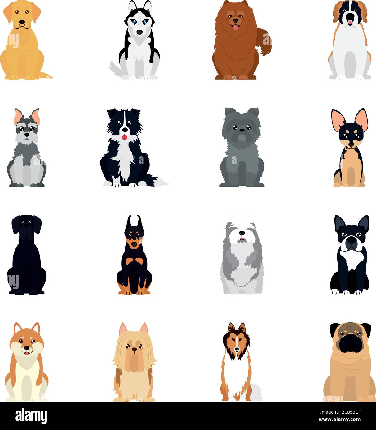 icon set of collie and dogs over white background, flat style, vector ...