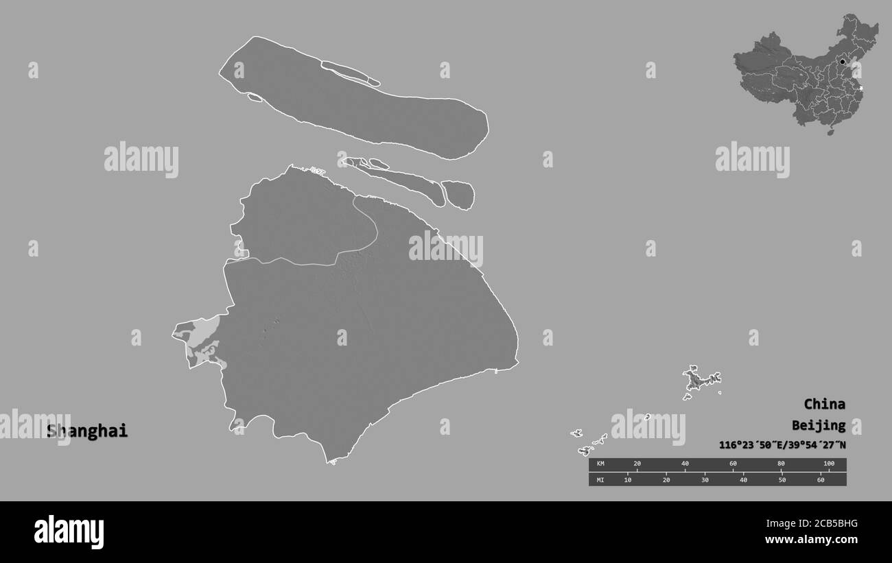 Shape of Shanghai, municipality of China, with its capital isolated on ...