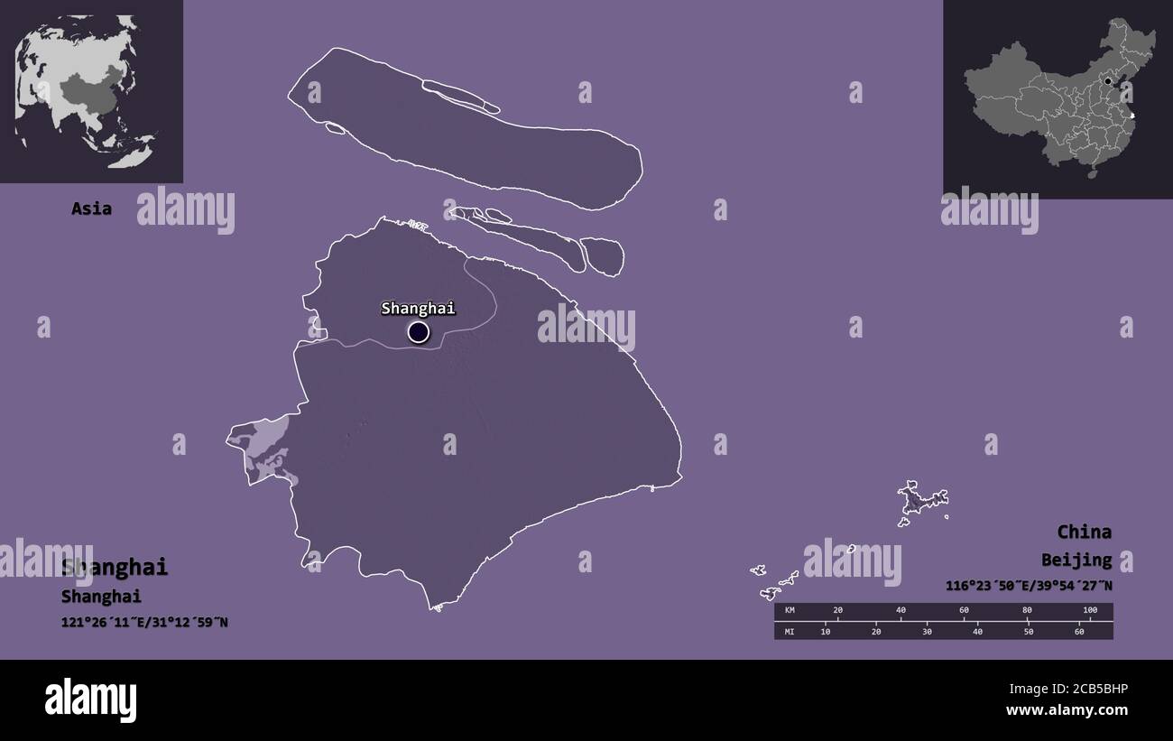 Shape of Shanghai, municipality of China, and its capital. Distance ...