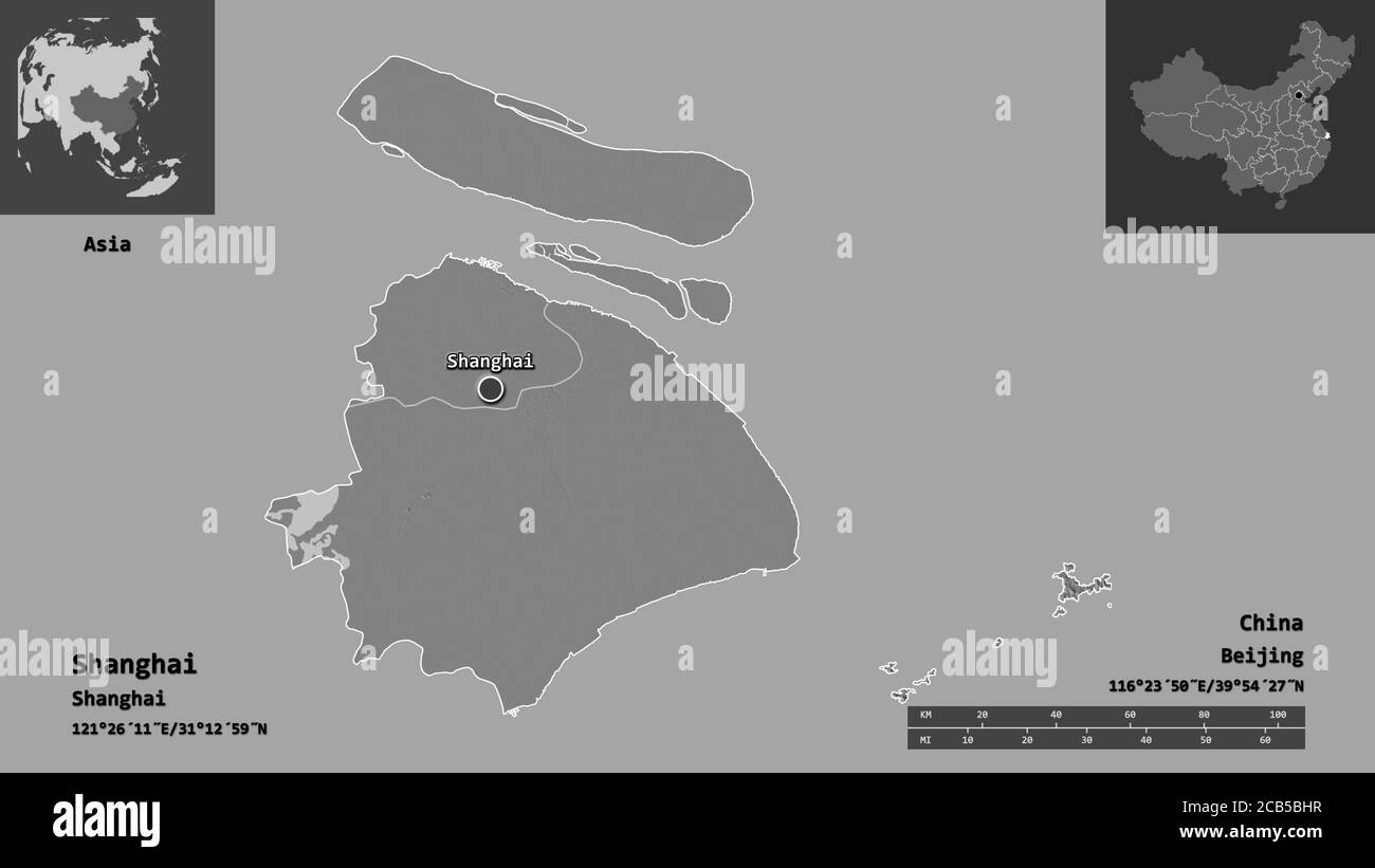 Shape of Shanghai, municipality of China, and its capital. Distance ...