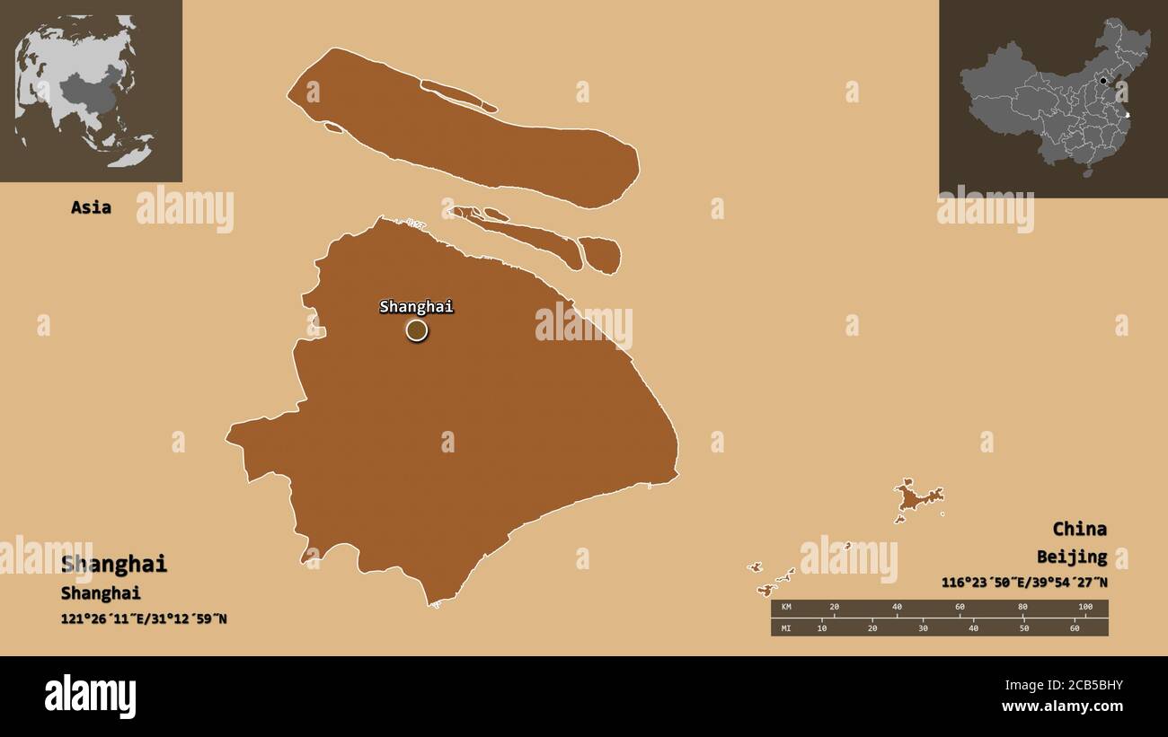 Shape of Shanghai, municipality of China, and its capital. Distance ...