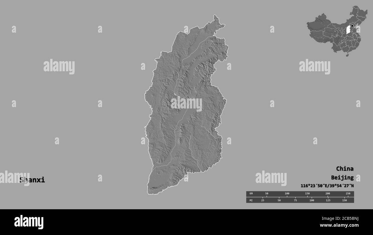 Shape of Shanxi, province of China, with its capital isolated on solid ...