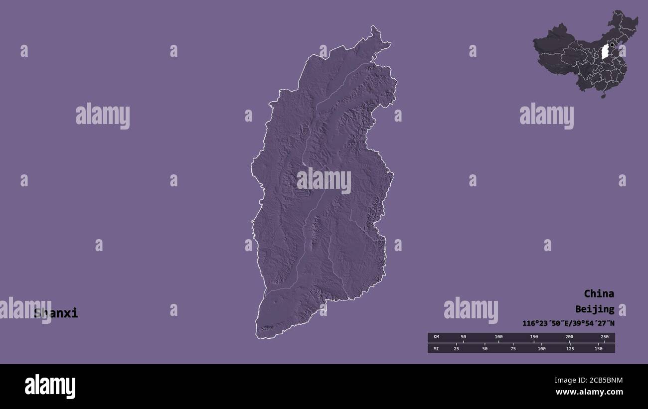 Shape of Shanxi, province of China, with its capital isolated on solid ...