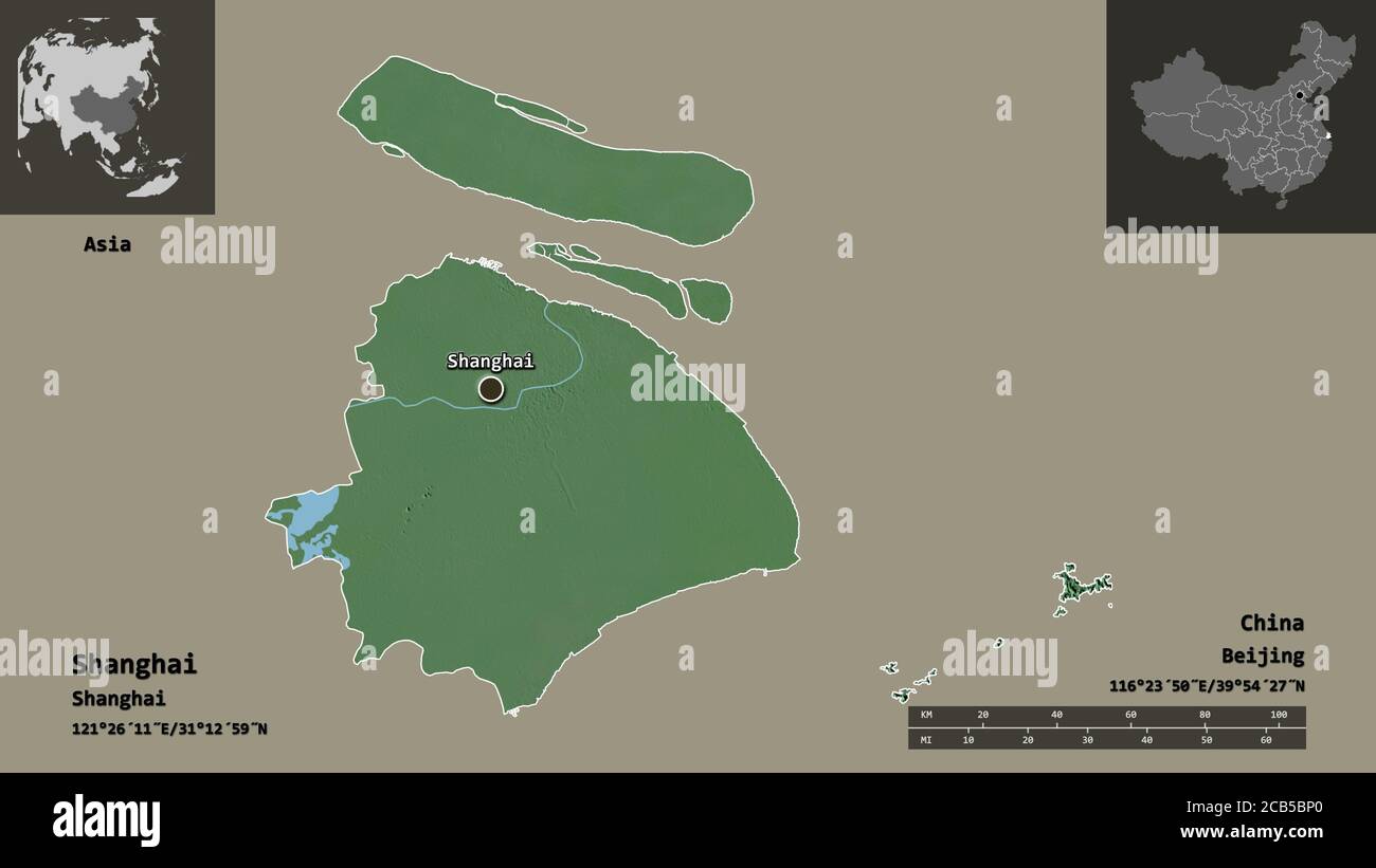 Shape of Shanghai, municipality of China, and its capital. Distance ...