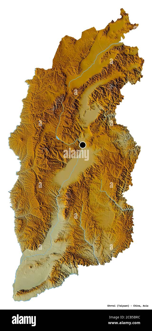 Shape of Shanxi, province of China, with its capital isolated on white ...