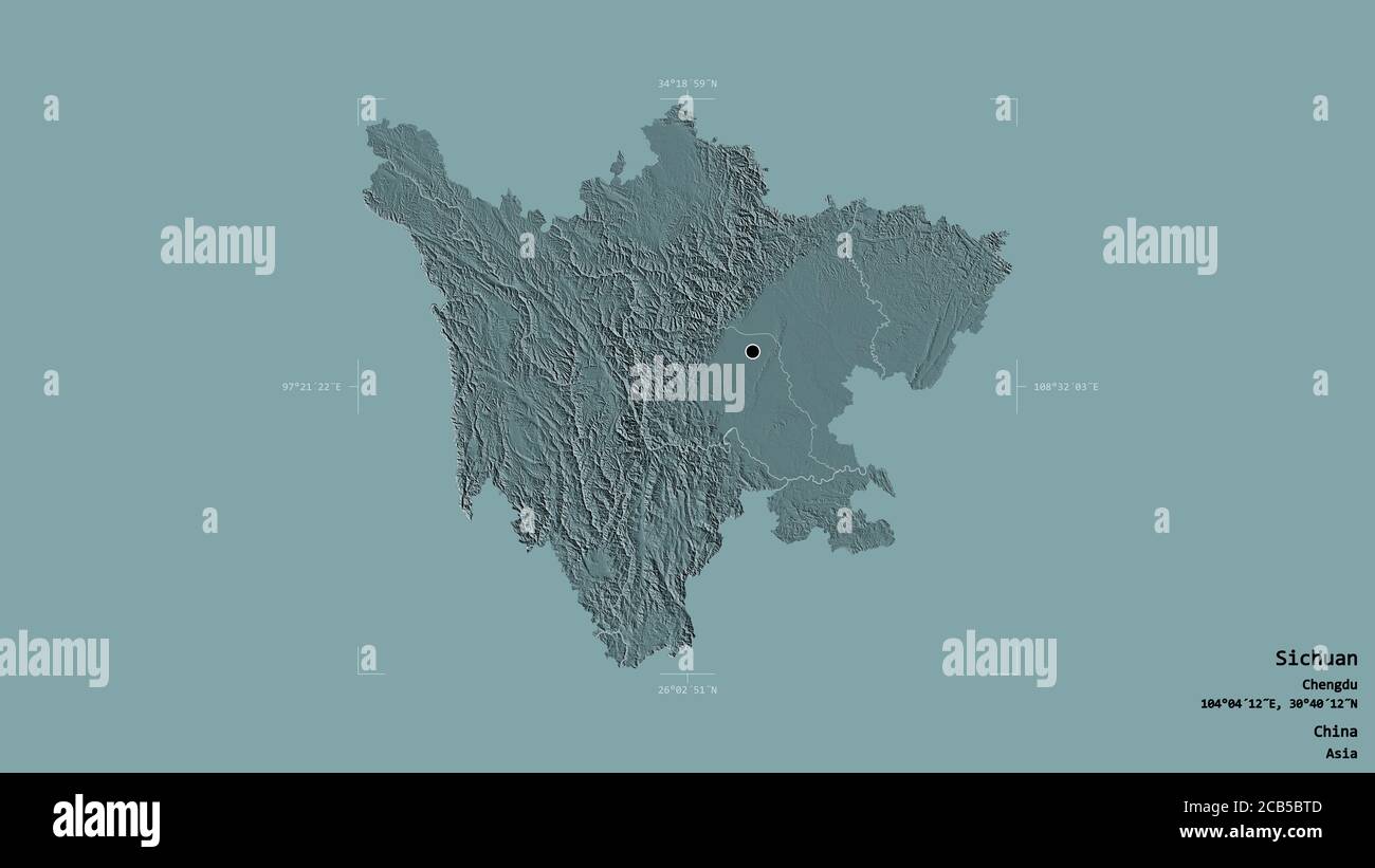 Area of Sichuan, province of China, isolated on a solid background in a ...