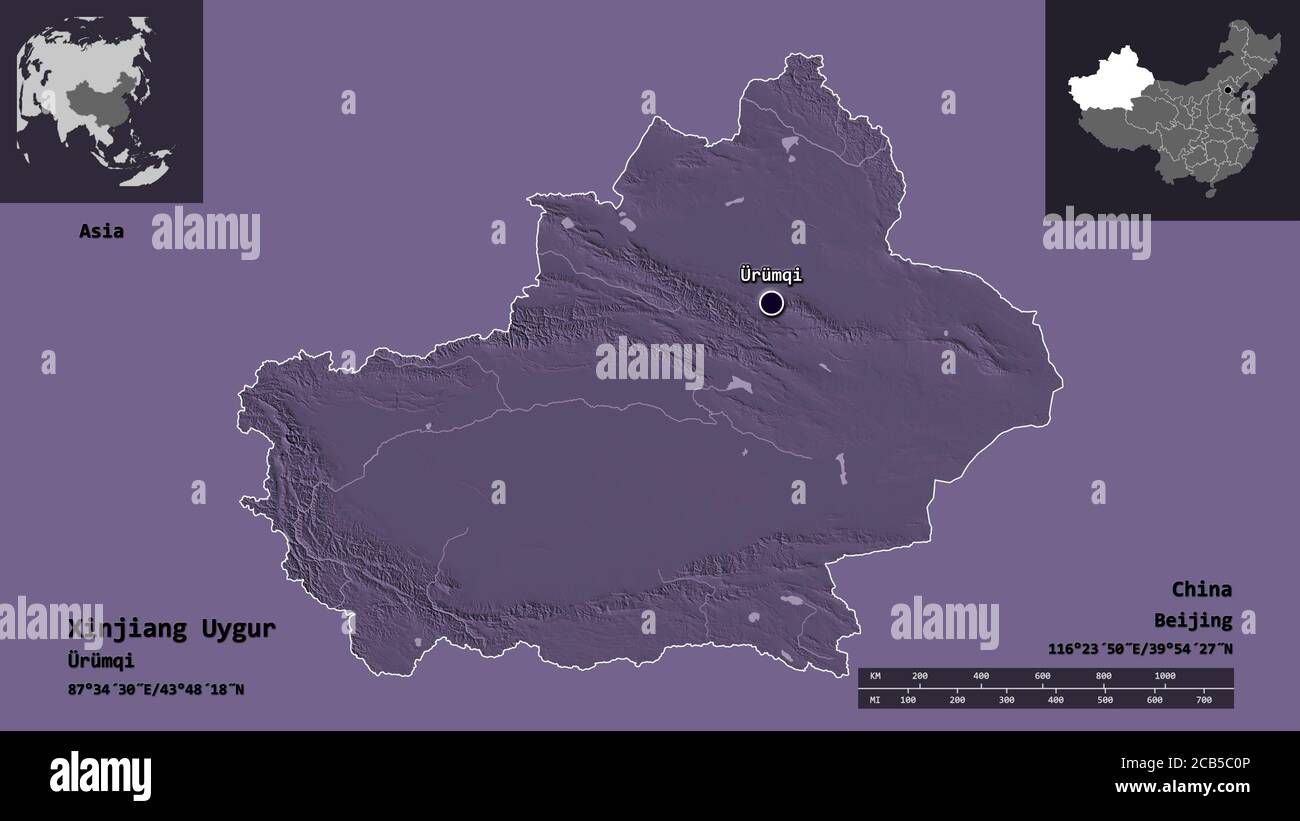 Shape of Xinjiang Uygur, autonomous region of China, and its capital ...