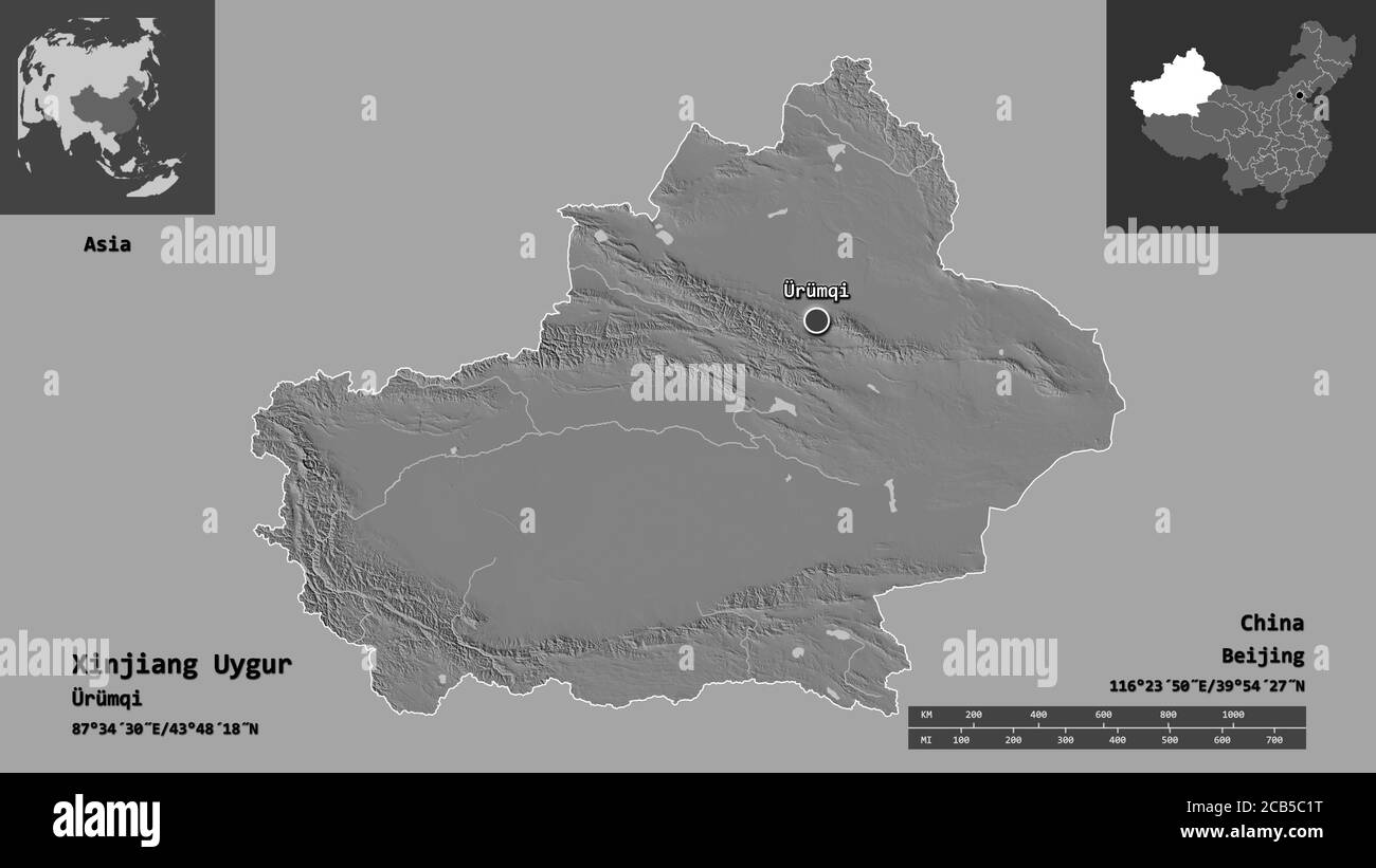 Shape of Xinjiang Uygur, autonomous region of China, and its capital ...