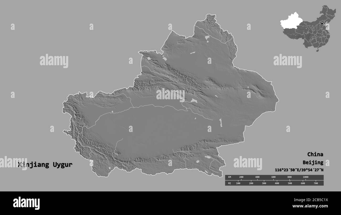 Shape of Xinjiang Uygur, autonomous region of China, with its capital ...