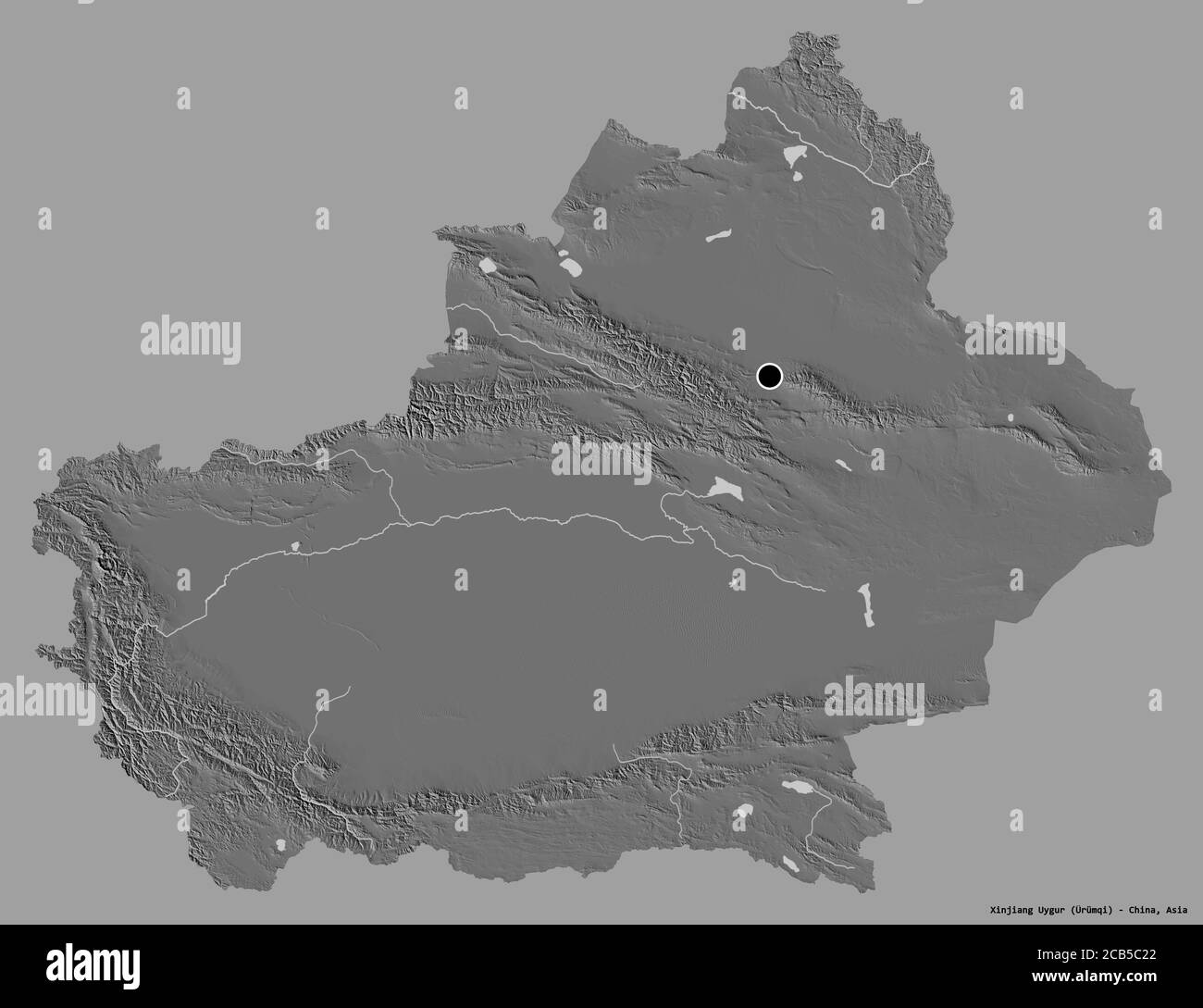 Shape of Xinjiang Uygur, autonomous region of China, with its capital ...