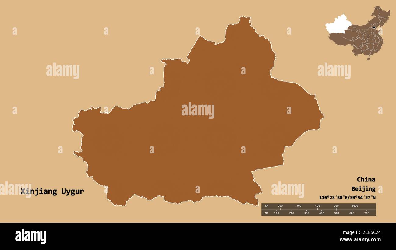 Shape of Xinjiang Uygur, autonomous region of China, with its capital ...