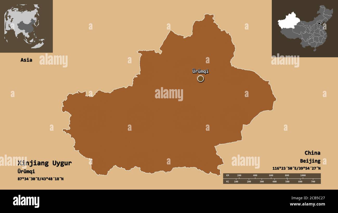 Shape of Xinjiang Uygur, autonomous region of China, and its capital ...