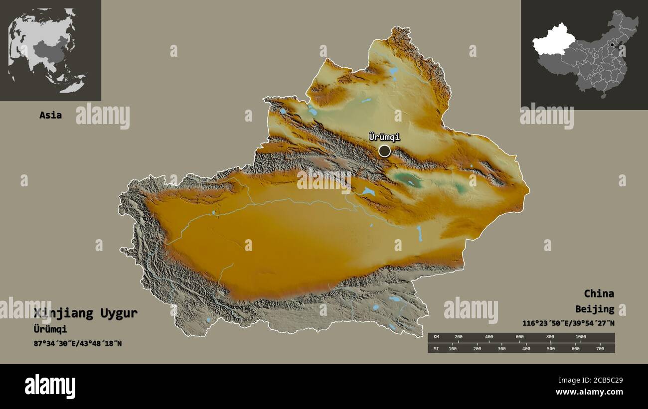 Shape of Xinjiang Uygur, autonomous region of China, and its capital ...
