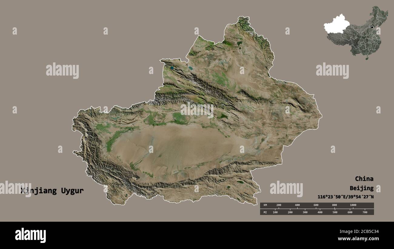 Shape of Xinjiang Uygur, autonomous region of China, with its capital ...