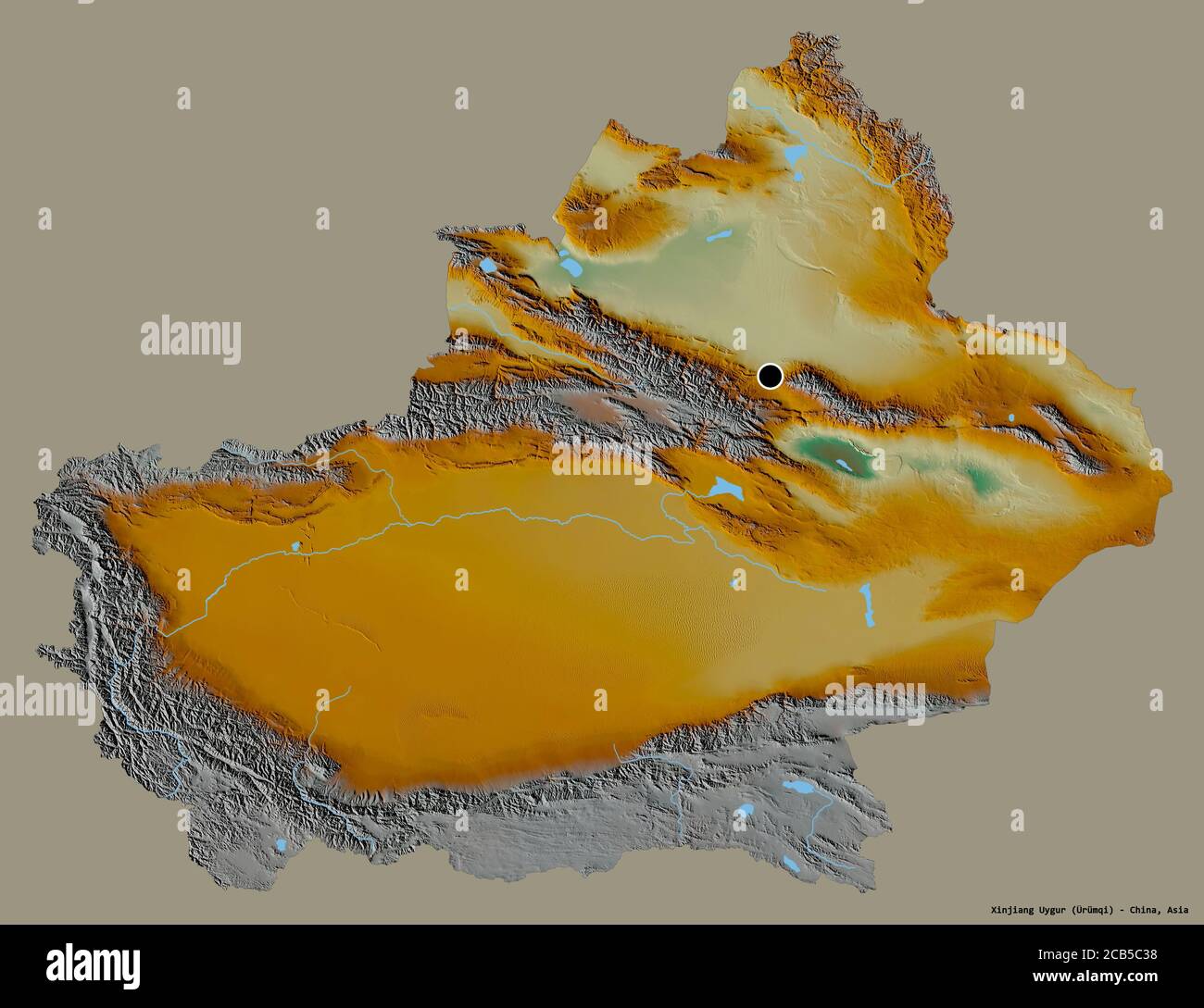 Shape of Xinjiang Uygur, autonomous region of China, with its capital ...