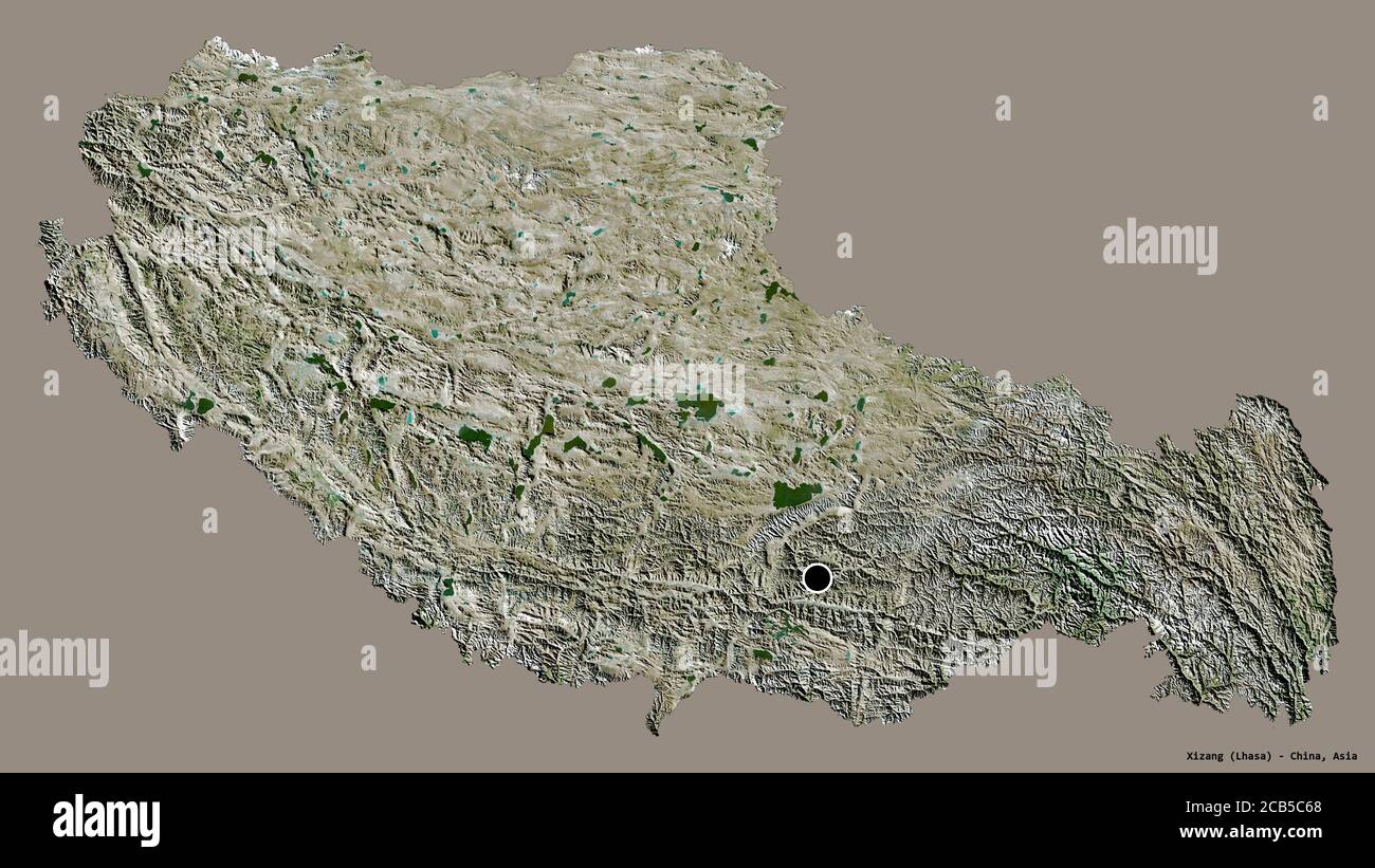 Shape of Xizang, autonomous region of China, with its capital isolated ...