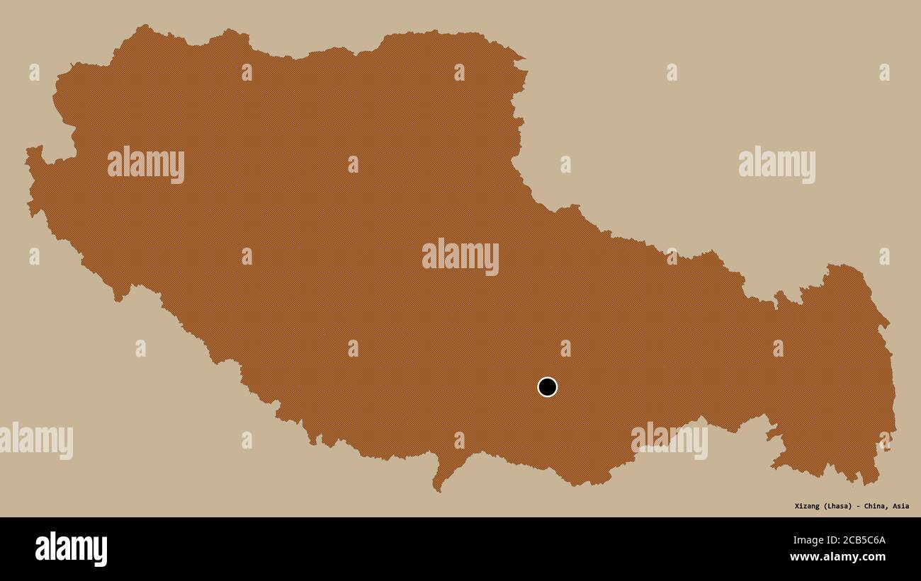 Shape of Xizang, autonomous region of China, with its capital isolated ...