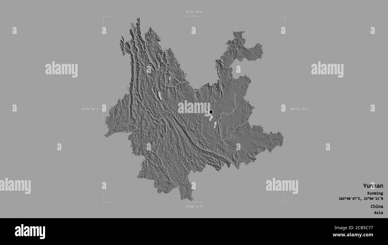 Area of Yunnan, province of China, isolated on a solid background in a ...