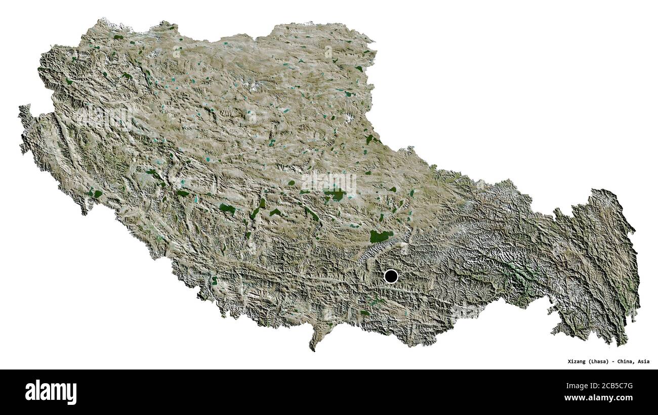 Shape of Xizang, autonomous region of China, with its capital isolated ...