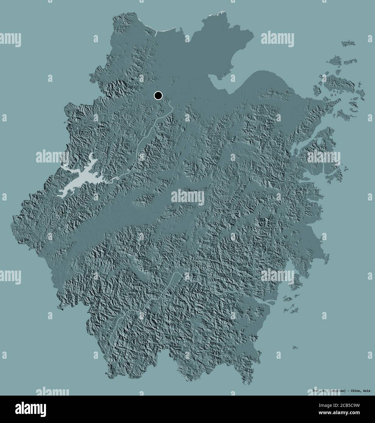 Shape of Zhejiang, province of China, with its capital isolated on a ...