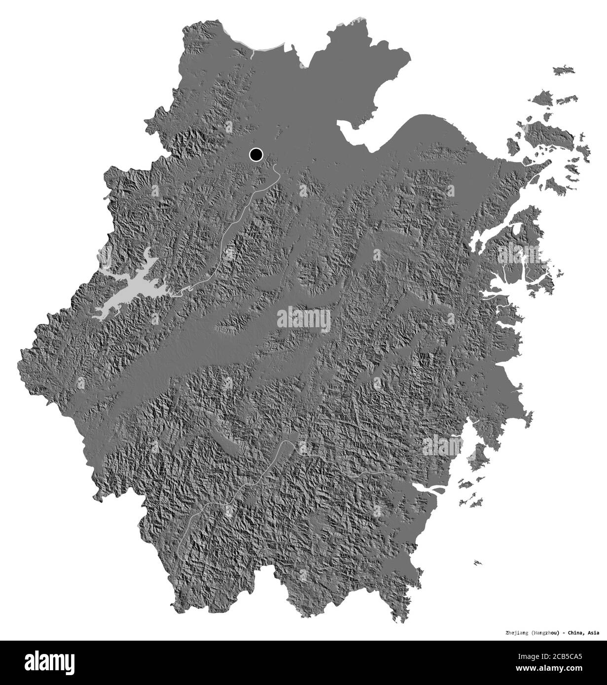 Shape of Zhejiang, province of China, with its capital isolated on ...