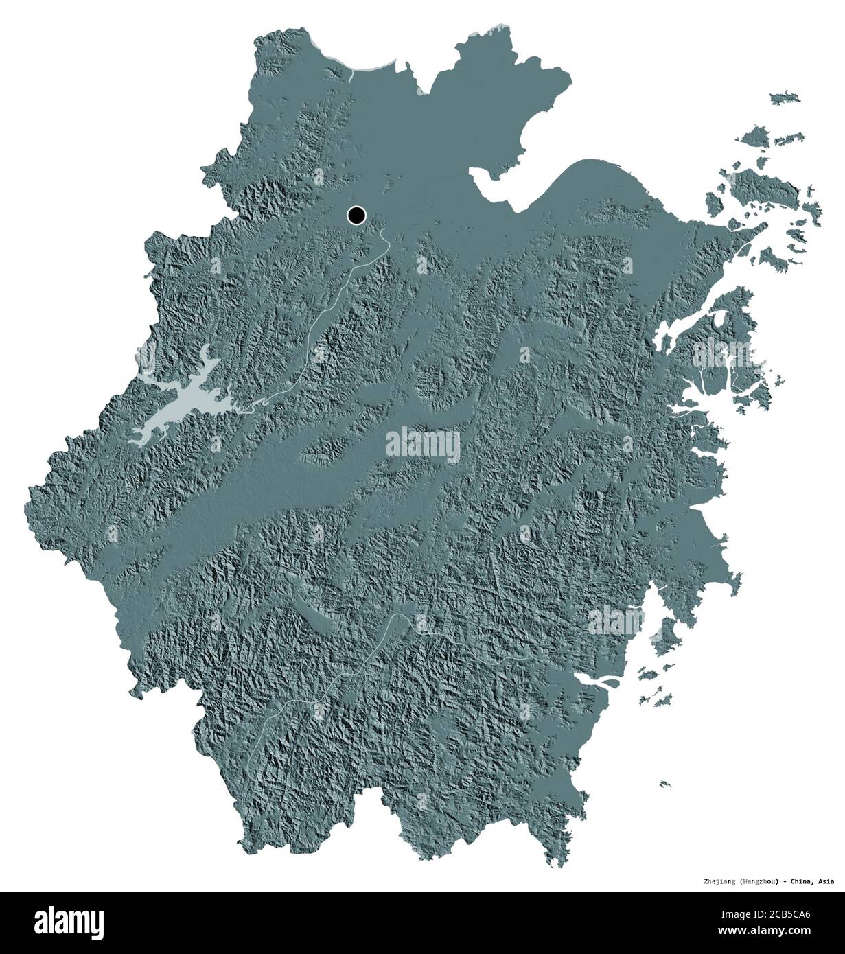 Shape of Zhejiang, province of China, with its capital isolated on ...