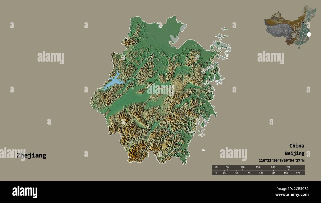 Shape of Zhejiang, province of China, with its capital isolated on ...