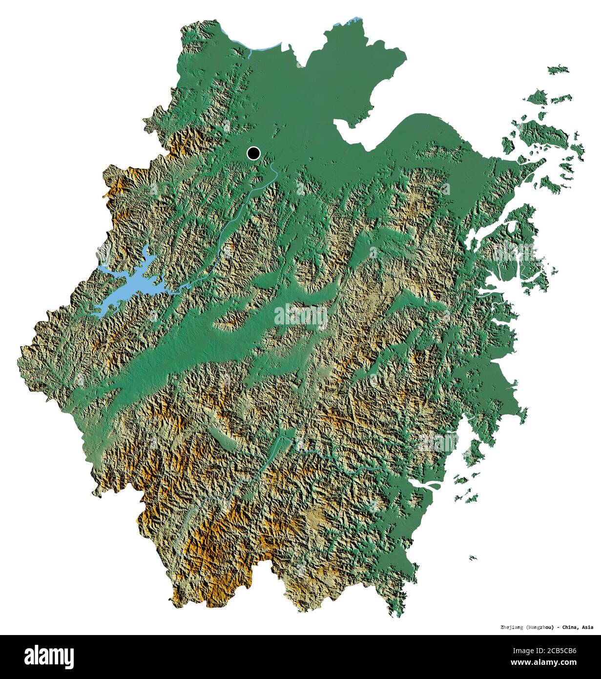 Shape of Zhejiang, province of China, with its capital isolated on ...