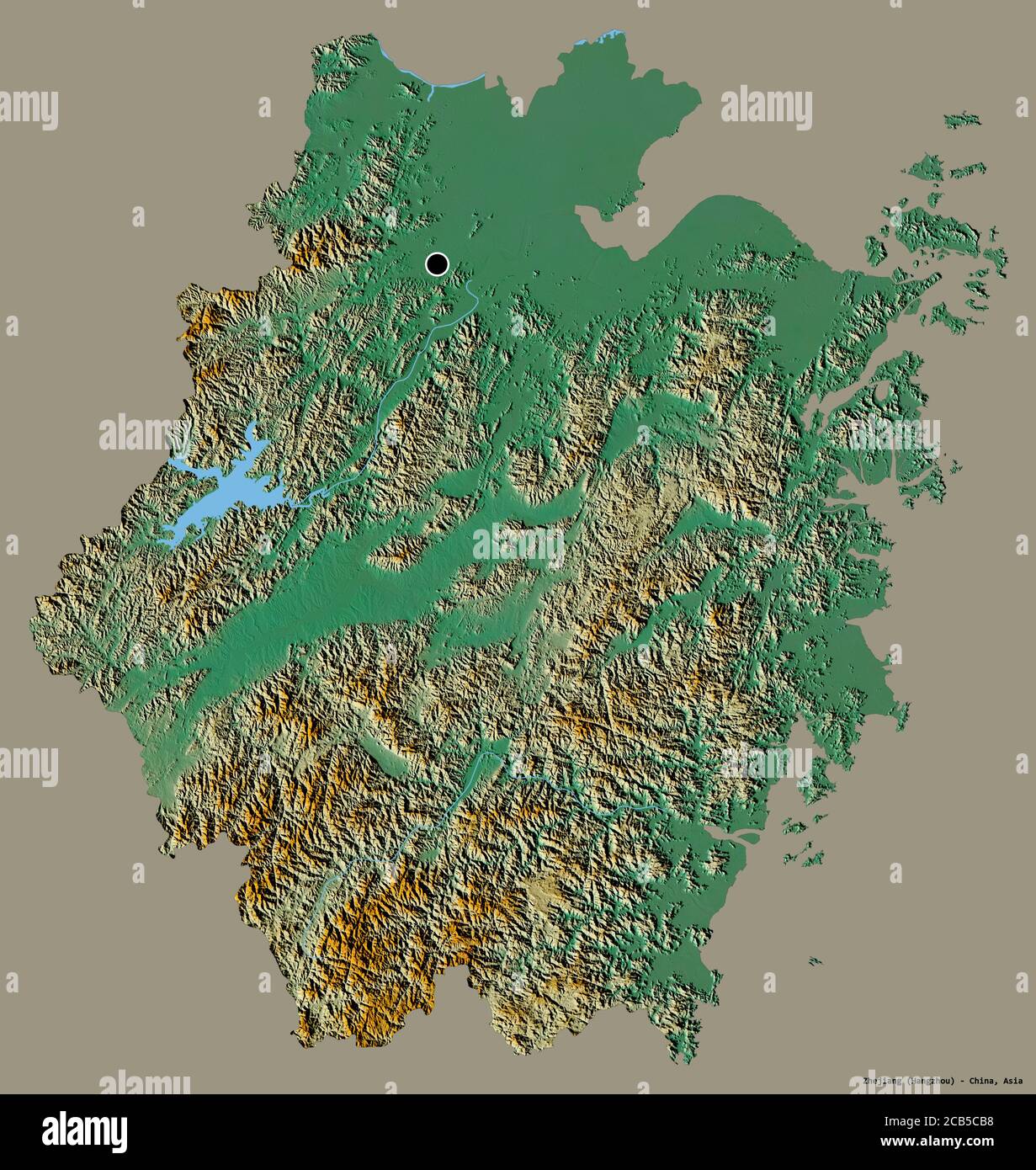Shape of Zhejiang, province of China, with its capital isolated on a ...