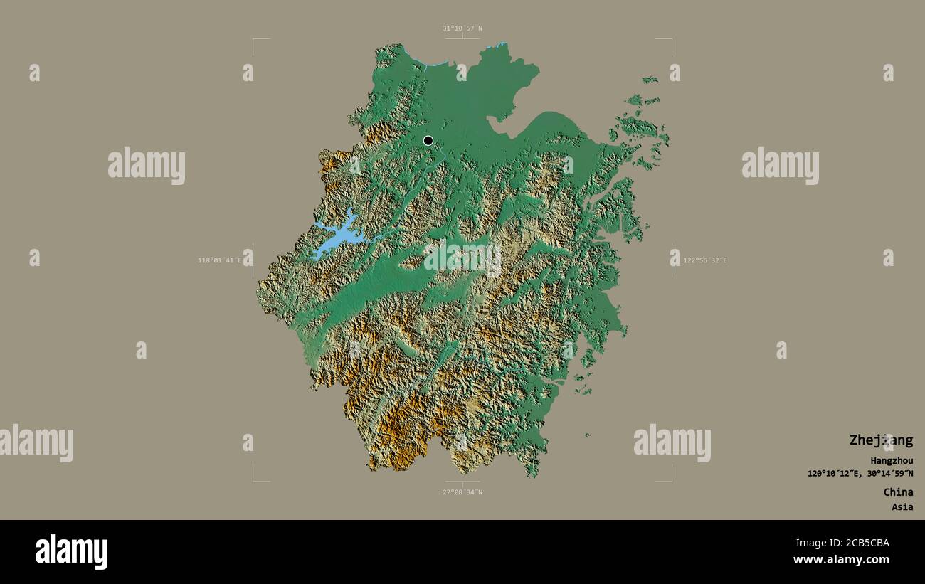 Area of Zhejiang, province of China, isolated on a solid background in ...
