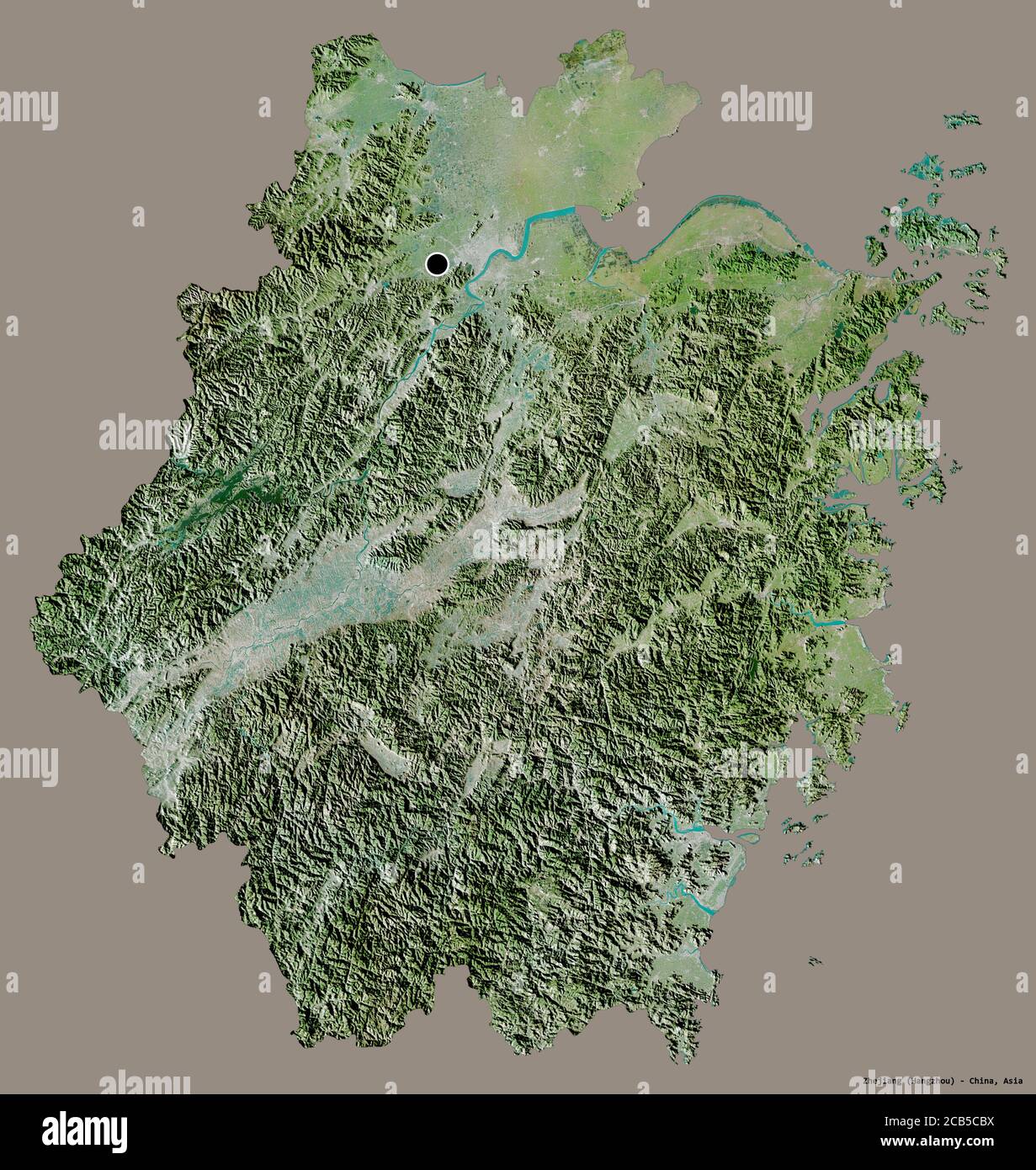 Shape of Zhejiang, province of China, with its capital isolated on a ...