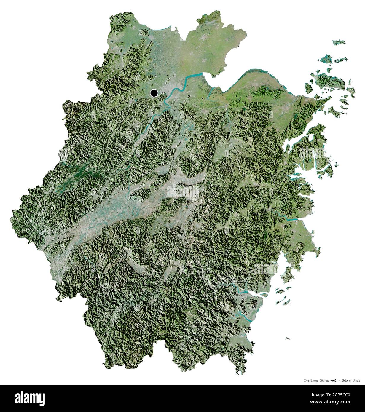 Shape of Zhejiang, province of China, with its capital isolated on ...