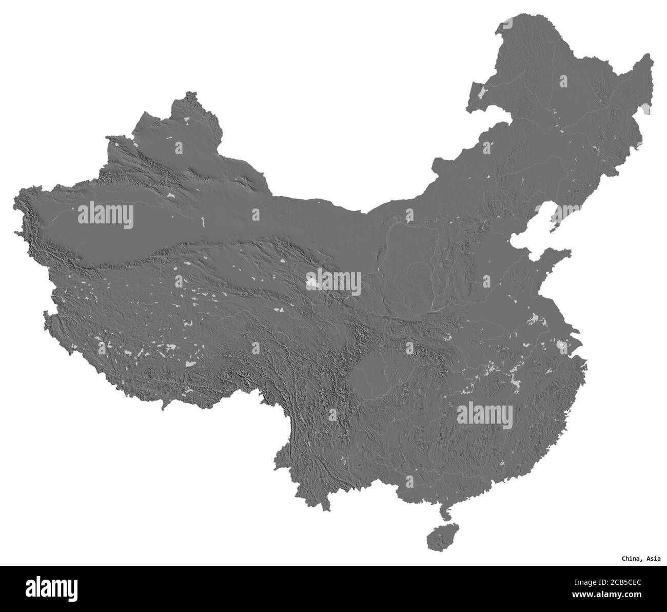 Shape of China with its capital isolated on white background. Bilevel ...