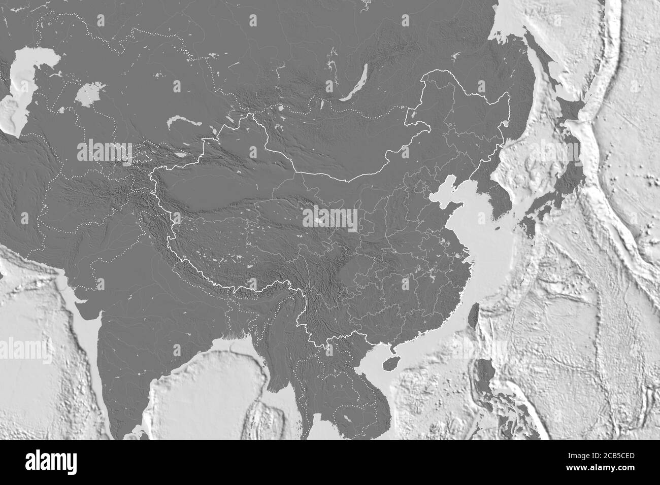 Extended area of China with country outline, international and regional ...