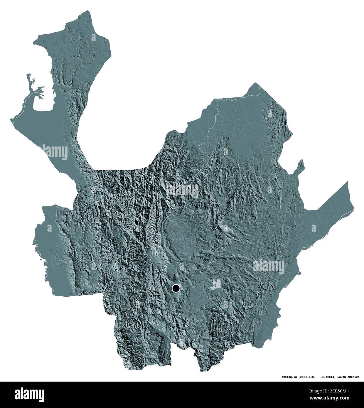 Shape of Antioquia, department of Colombia, with its capital isolated ...
