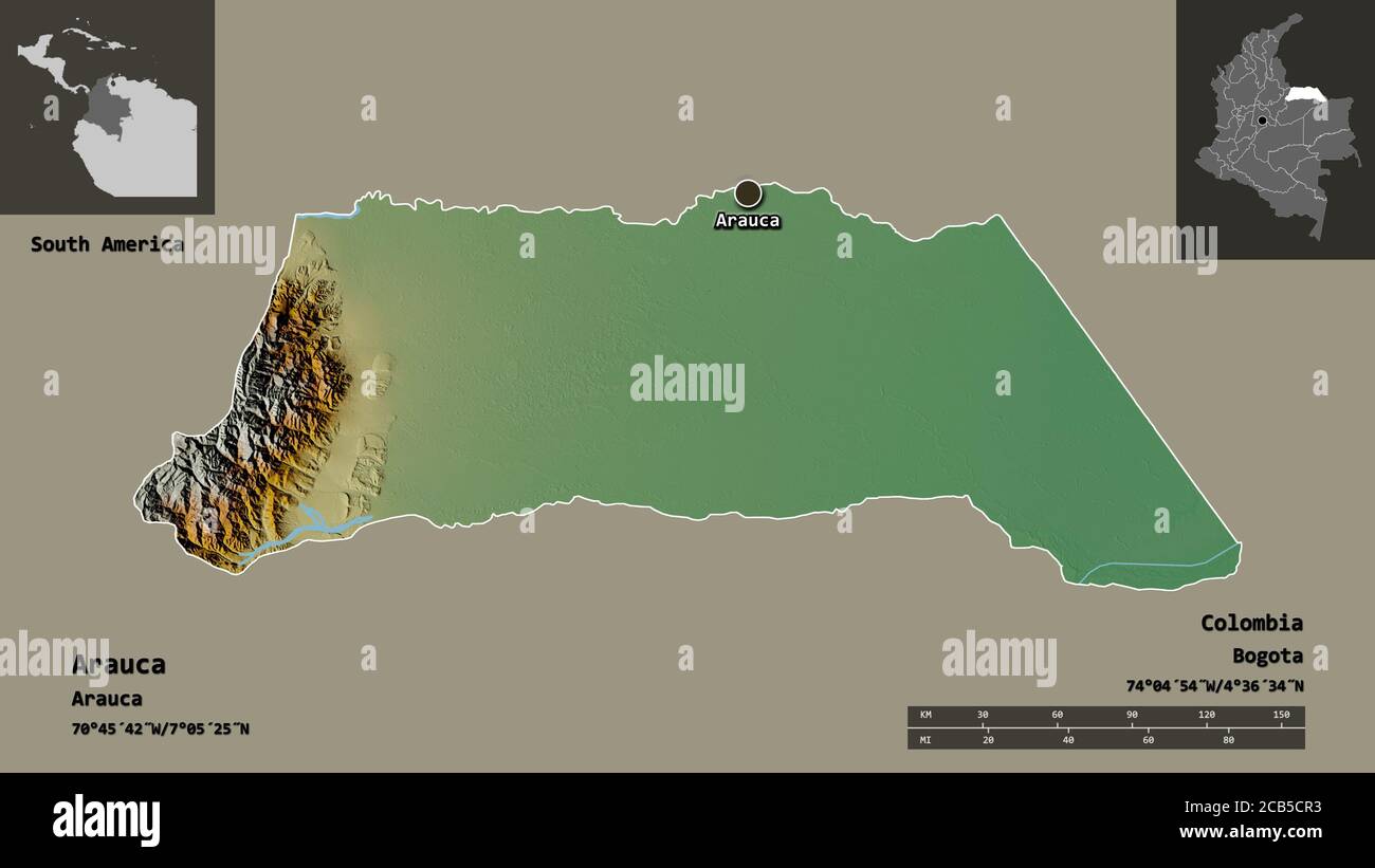 Shape of Arauca, intendancy of Colombia, and its capital. Distance ...
