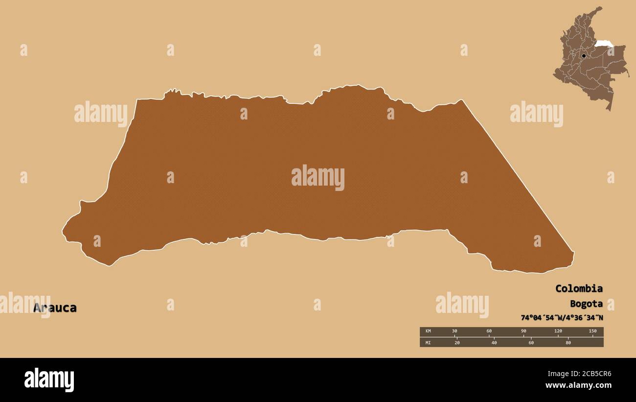 Shape of Arauca, intendancy of Colombia, with its capital isolated on ...